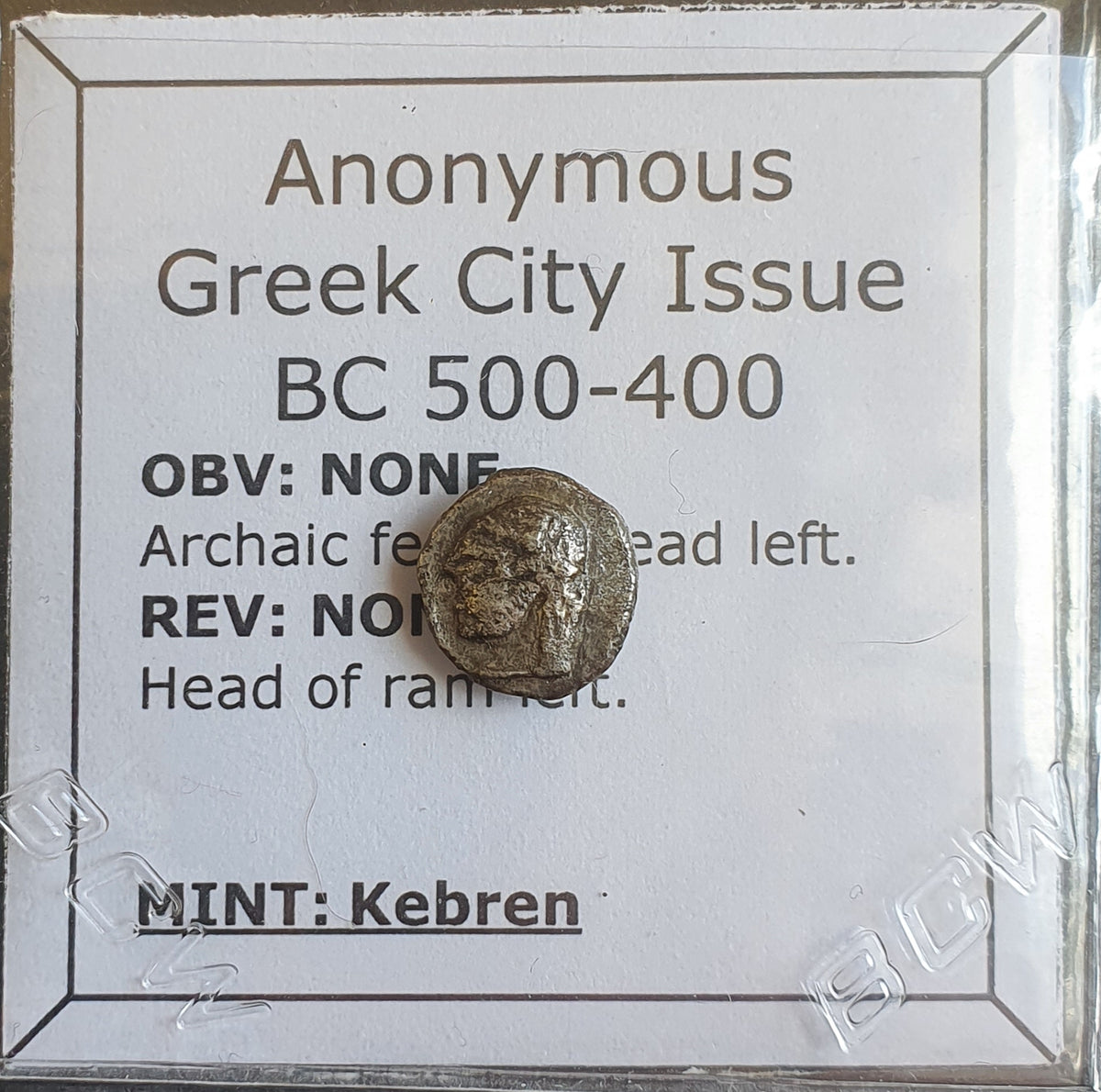 #L438# Silver Anonymous Greek city issue obol coin from Kebren, 500-40 ...